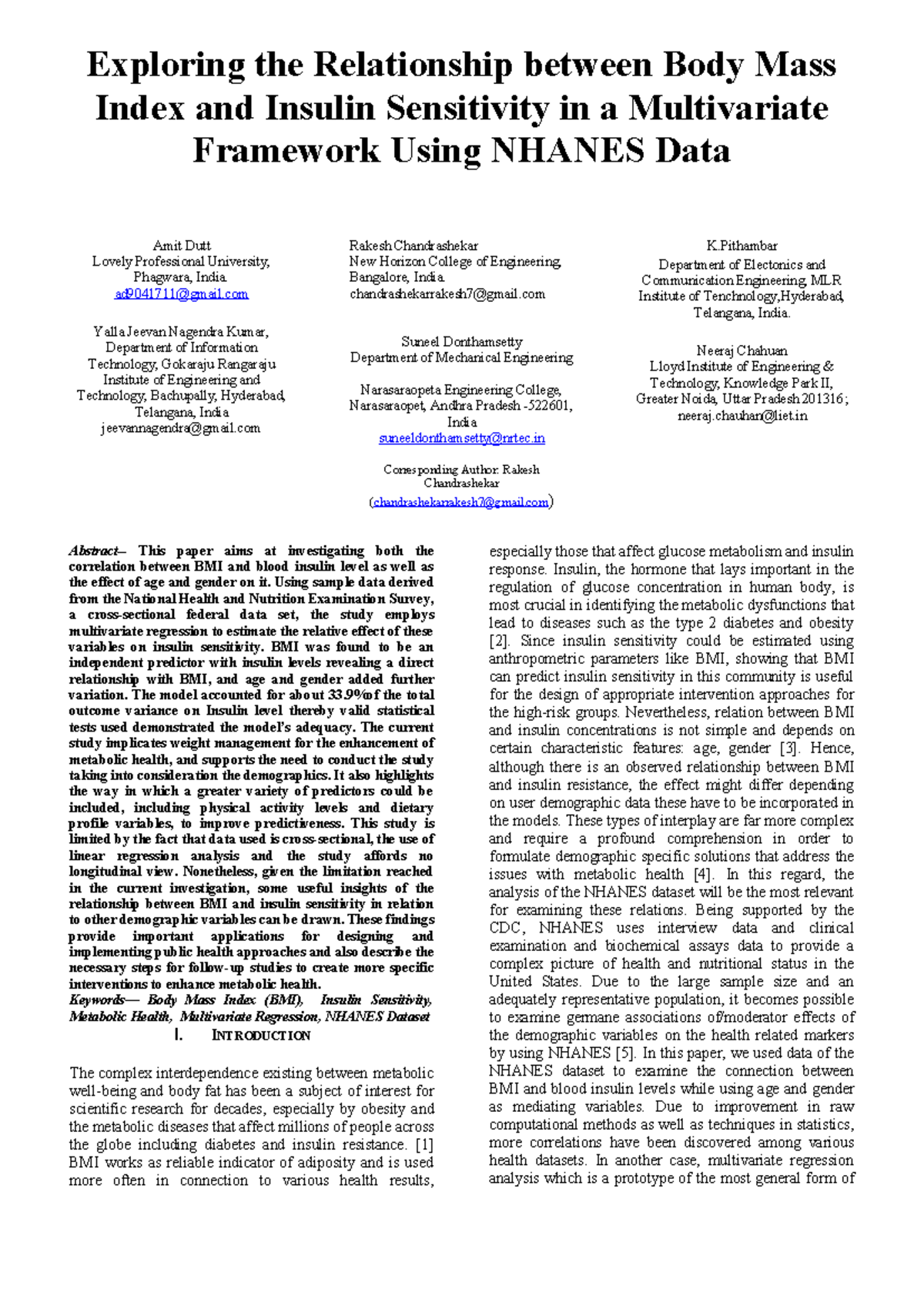 BMI and Insulin Sensitivity: A Multivariate Analysis Using NHANES Data ...