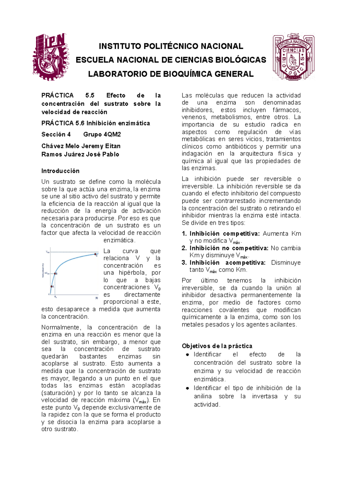 Práctica 5.5 Efecto del Sustrato y Inhibición Enzimática - 4QM - Studocu