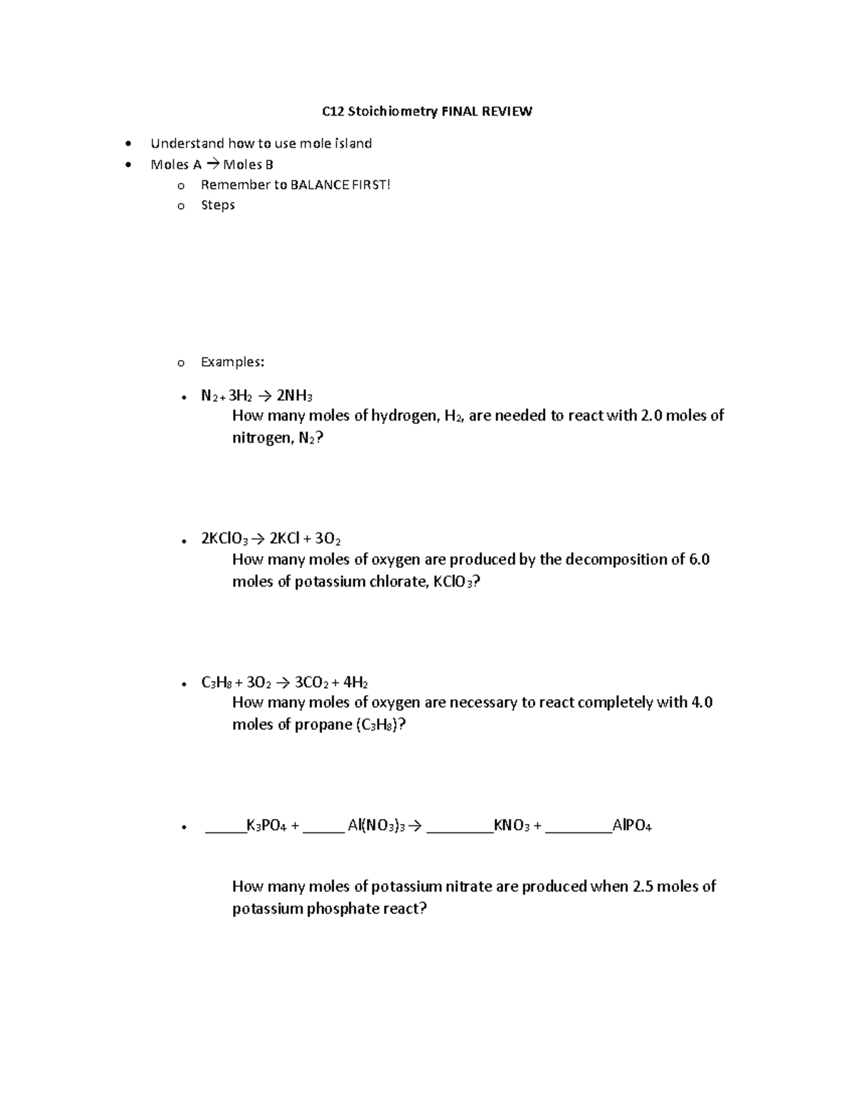 C12 Stoichiometry Final Review Guide: Key Concepts & Examples - Studocu