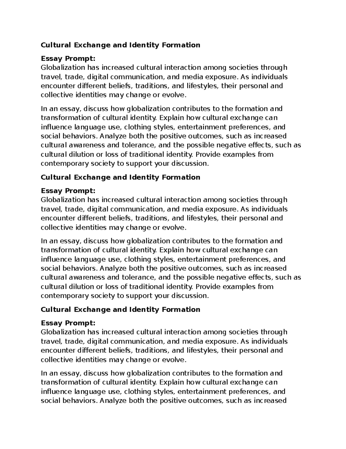 Cultural Exchange & Identity Formation Essay (Globalization Impact ...
