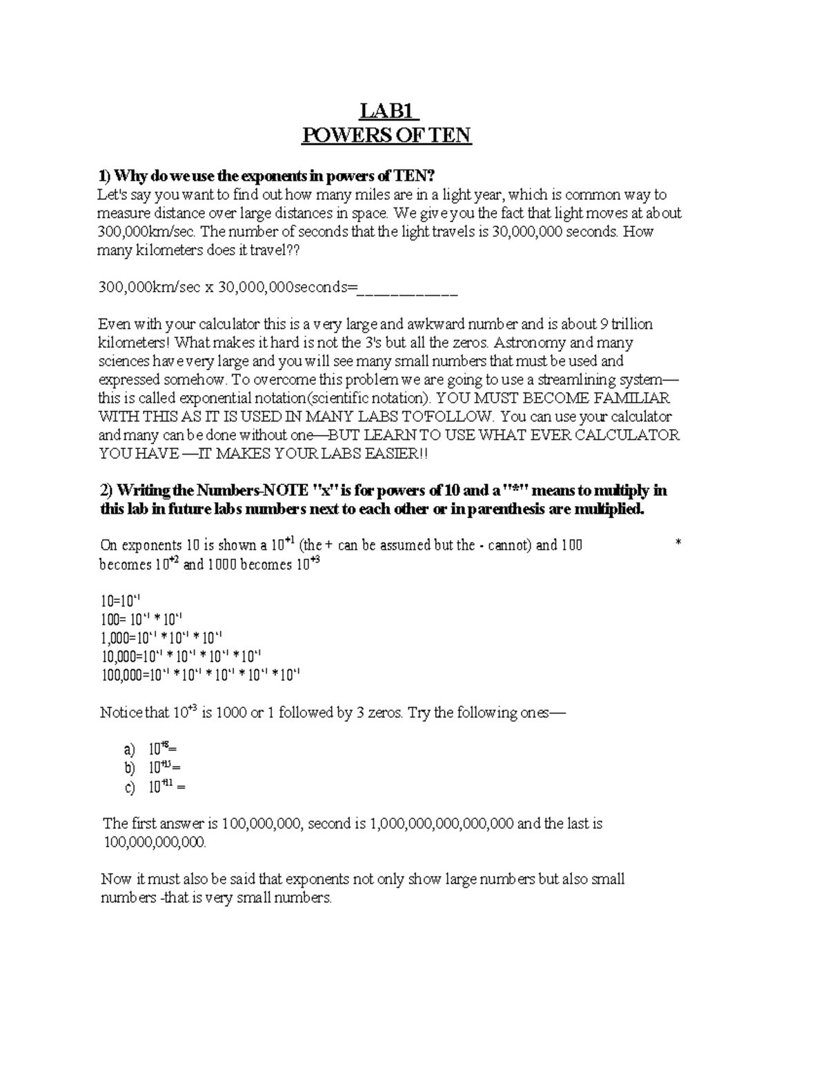 LAB1 Powers of Ten - Understanding Exponents and Standard Form - Studocu