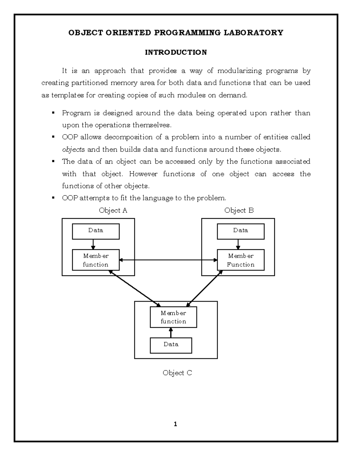 Object Oriented Programming Laboratory Object Oriented Programming
