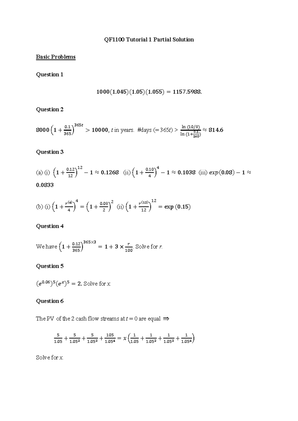 QF1100 Tutorial 1 Solutions for Basic Problems - Studocu