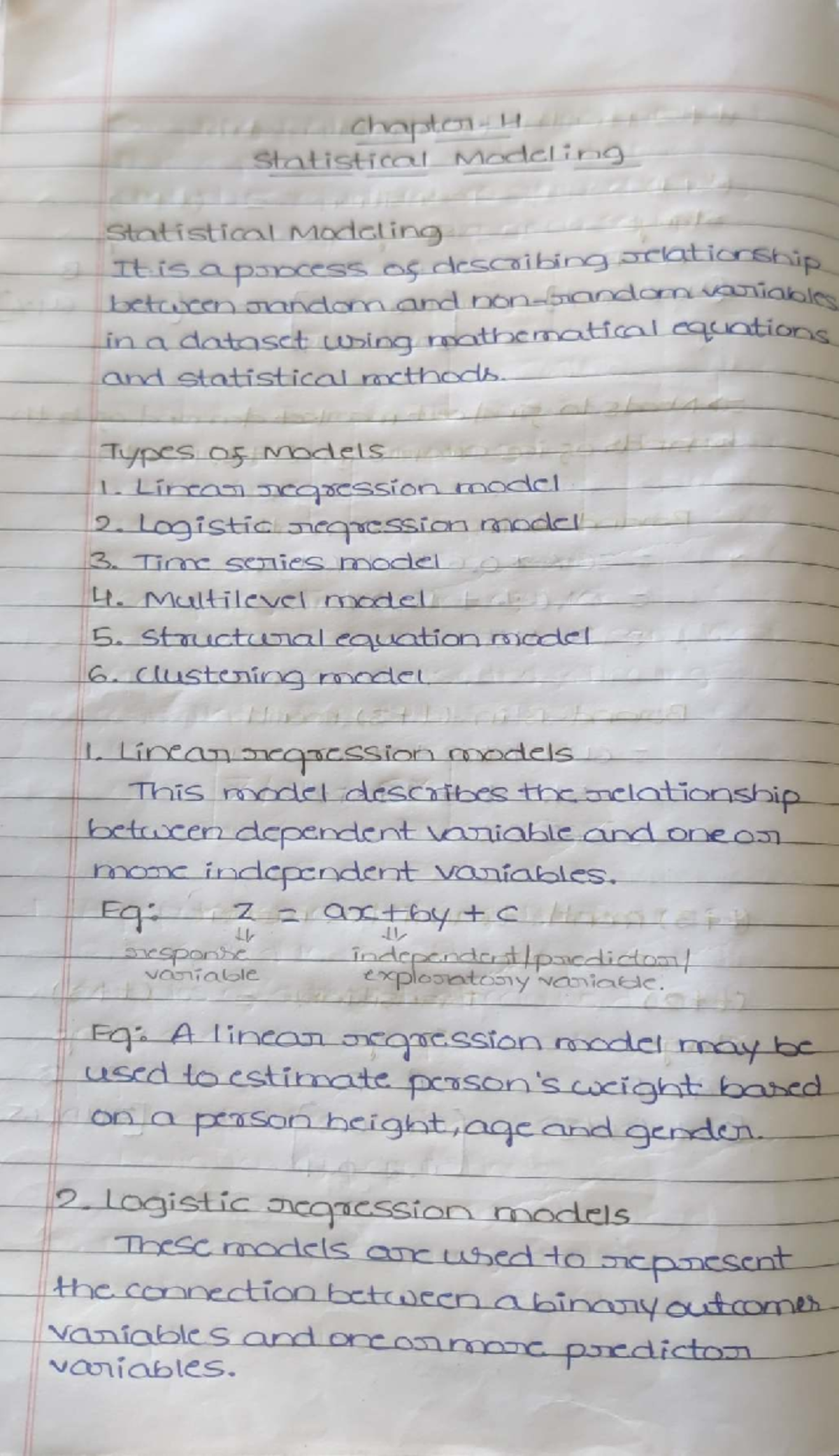 Chapter H: Statistical Modeling Overview and Key Concepts - Studocu