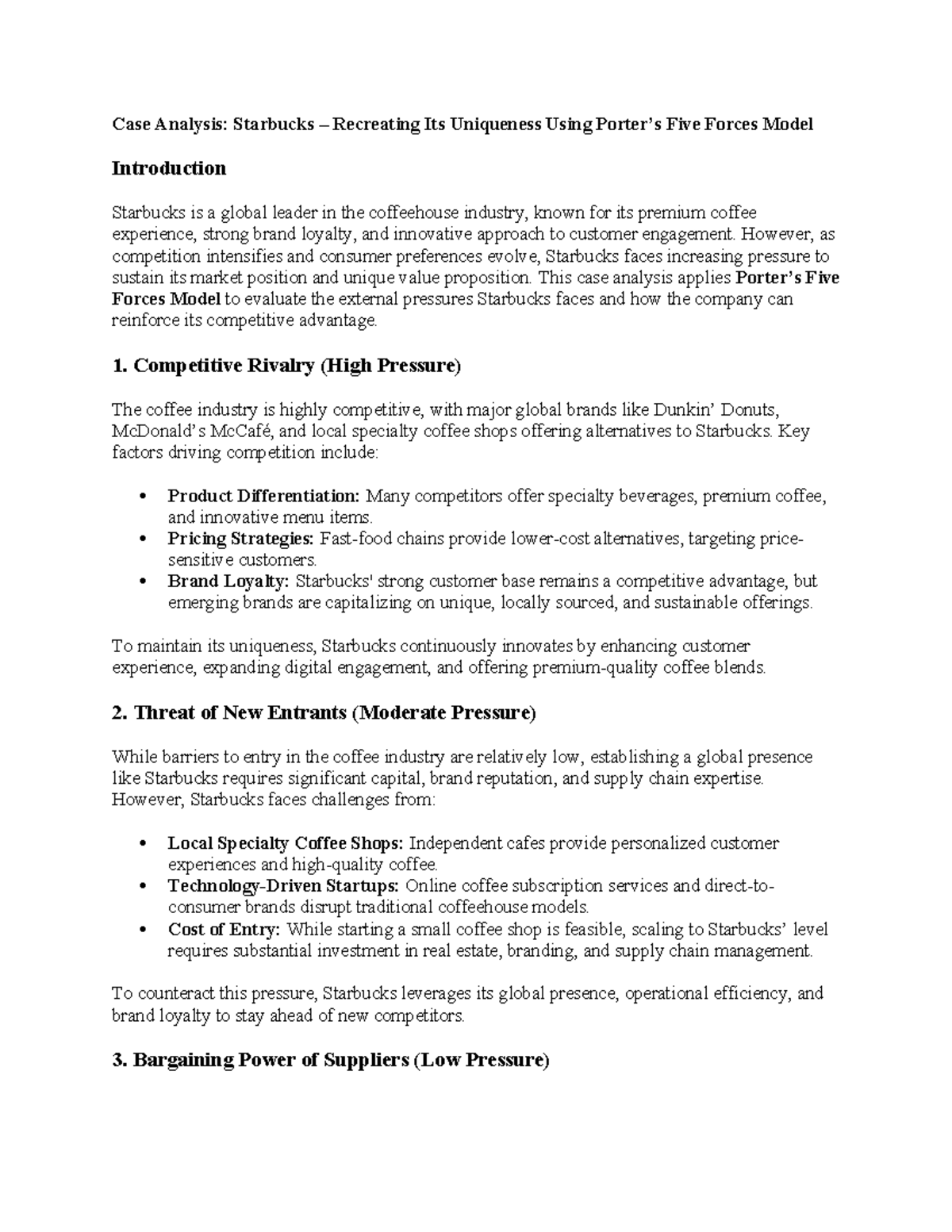 Starbucks Case Analysis: Porter’s Five Forces Model Overview - Studocu