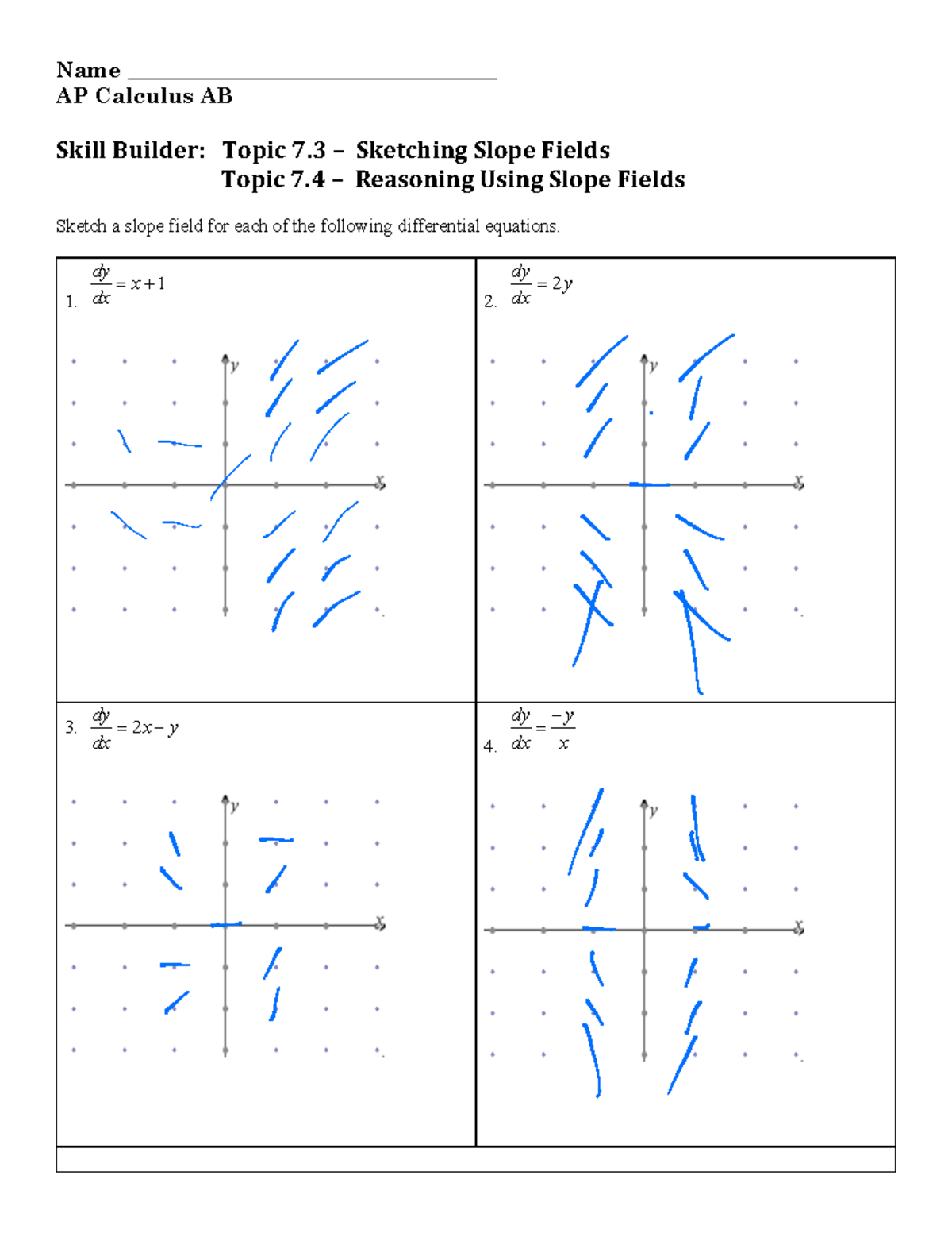 AP Calculus AB: Slope Fields & Reasoning (Topics 7.3 & 7.4) - Studocu