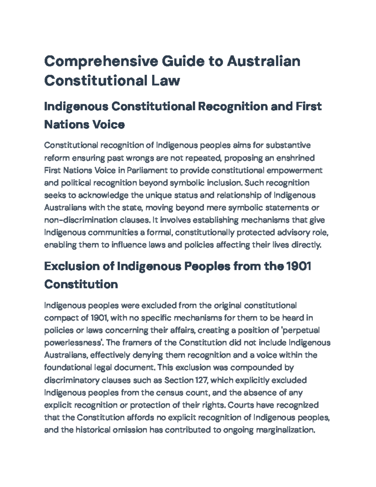 Comprehensive Overview of Australian Constitutional Law: Indigenous ...
