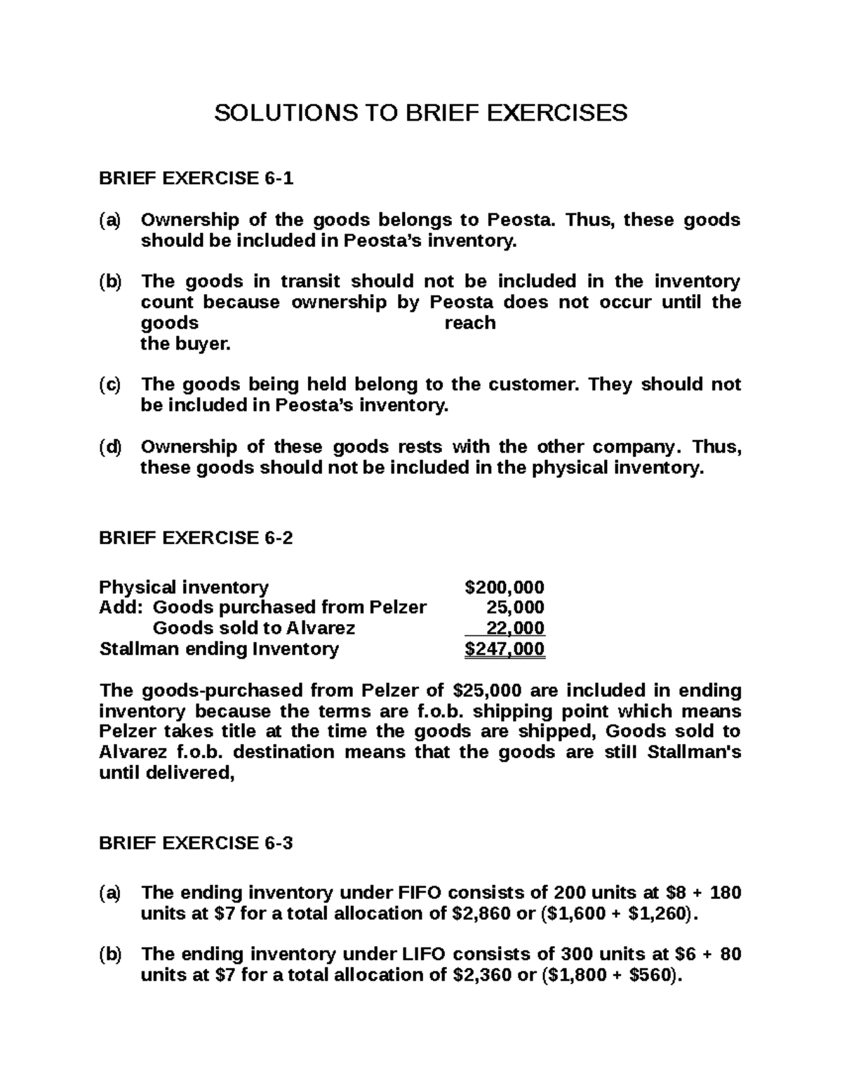 Chapter 6 Brief Exercises Solutions - SOLUTIONS TO BRIEF EXERCISES ...
