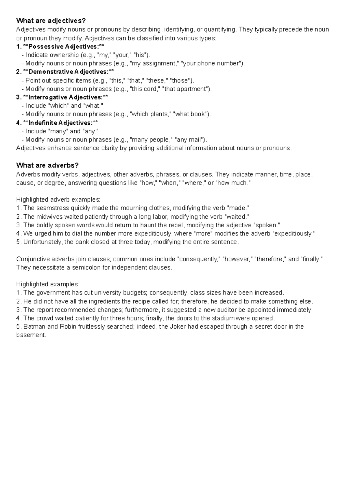 Grammar: Understanding Adjectives and Adverbs in Detail - Studocu