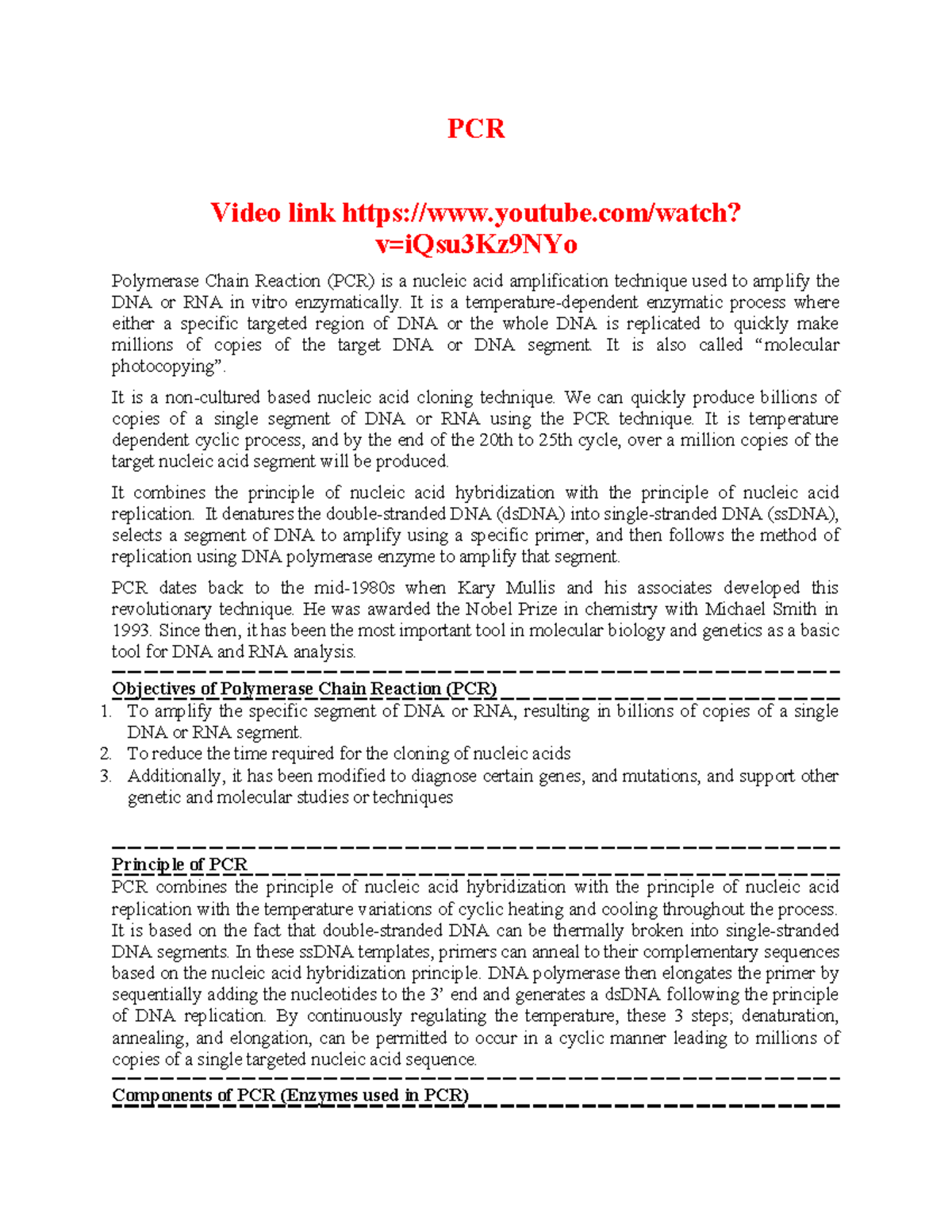 PCR Notes: Understanding Polymerase Chain Reaction Techniques - Studocu