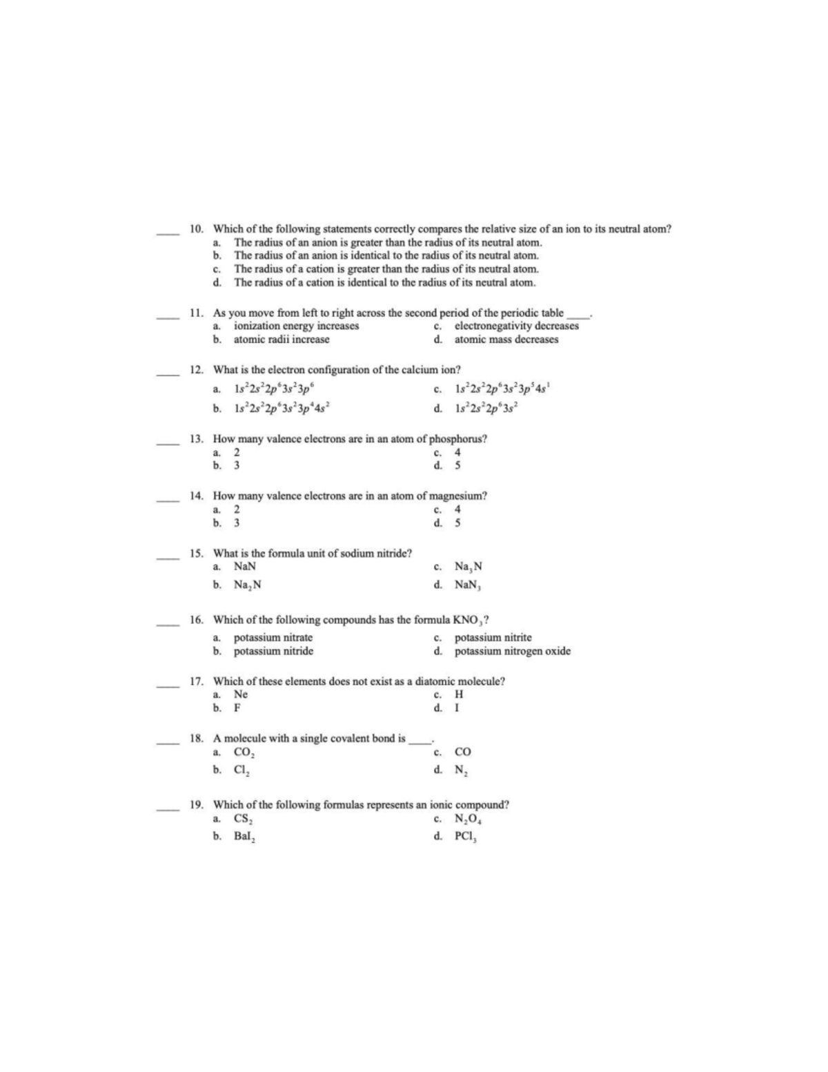 GEN CHEM 1 EXAM 1 PRACTICE: Ion Sizes & Electron Configurations - Studocu