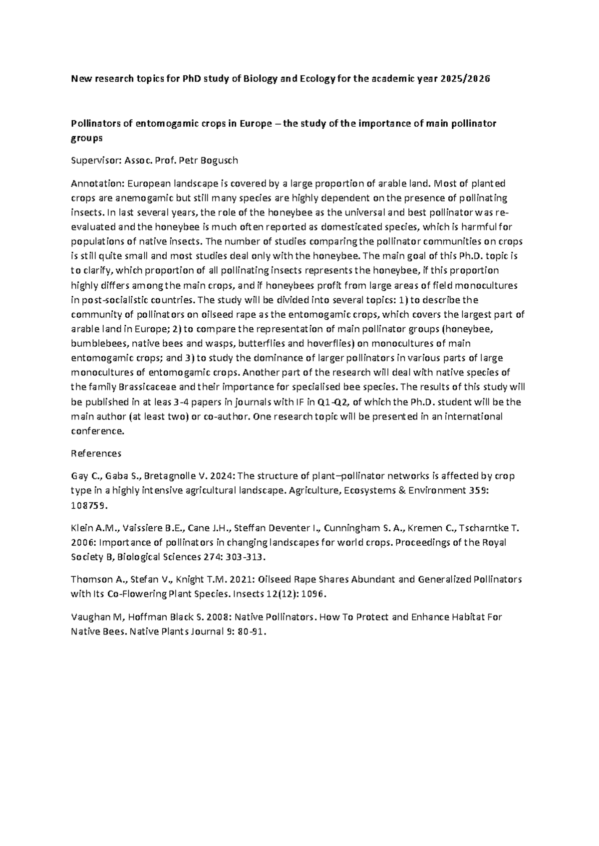 PhD Research Topics in Biology and Ecology for 2025-2026 - Studocu