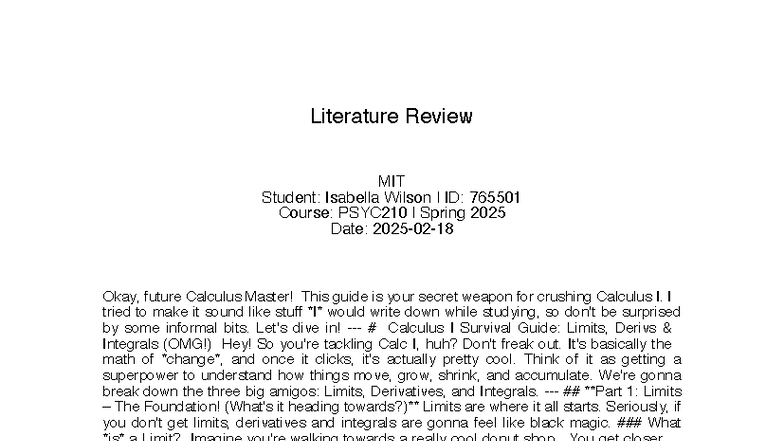 Calculus I Survival Guide: Limits, Derivatives & Integrals (PSYC210 ...
