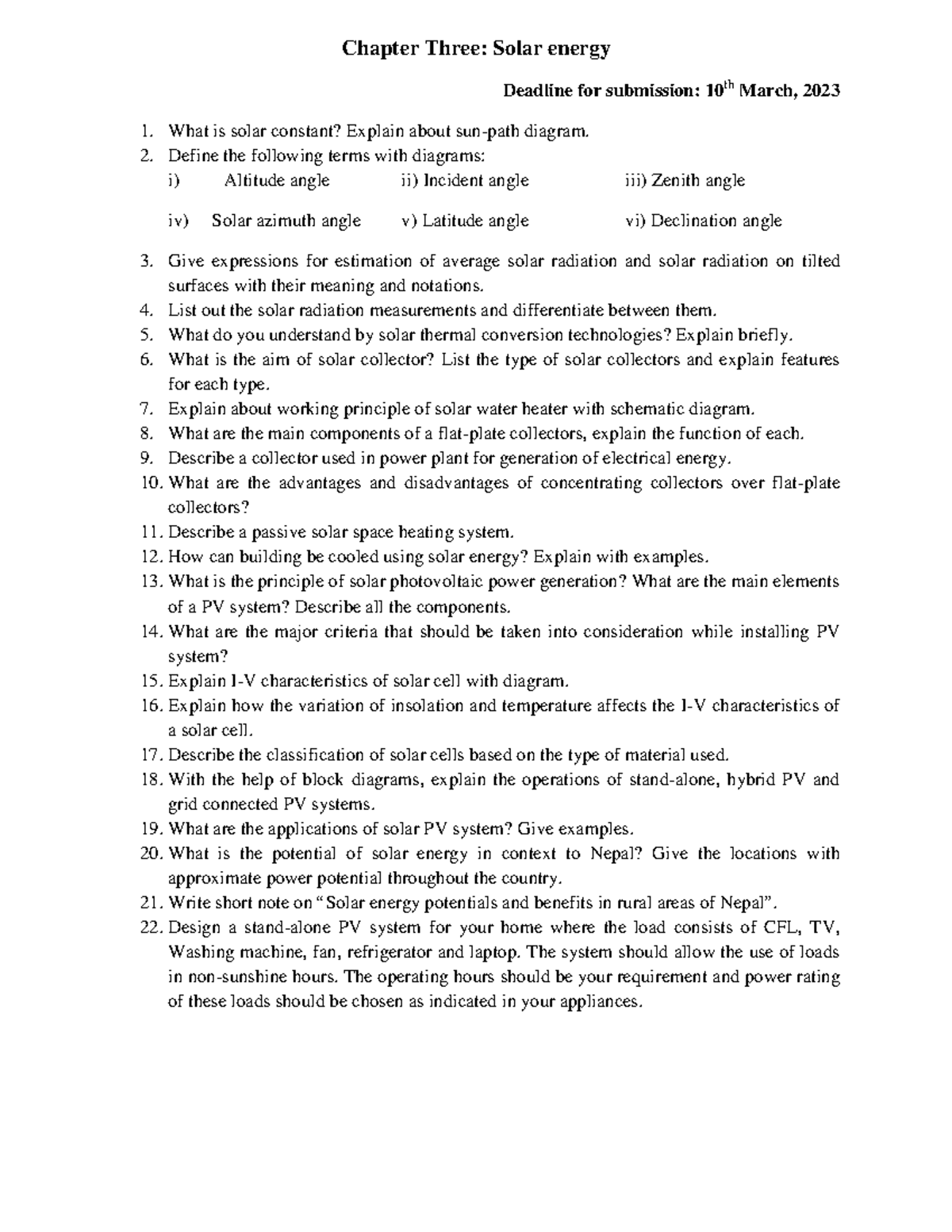 Solar Energy Concepts & Technologies - Assignment for Course EE101 ...