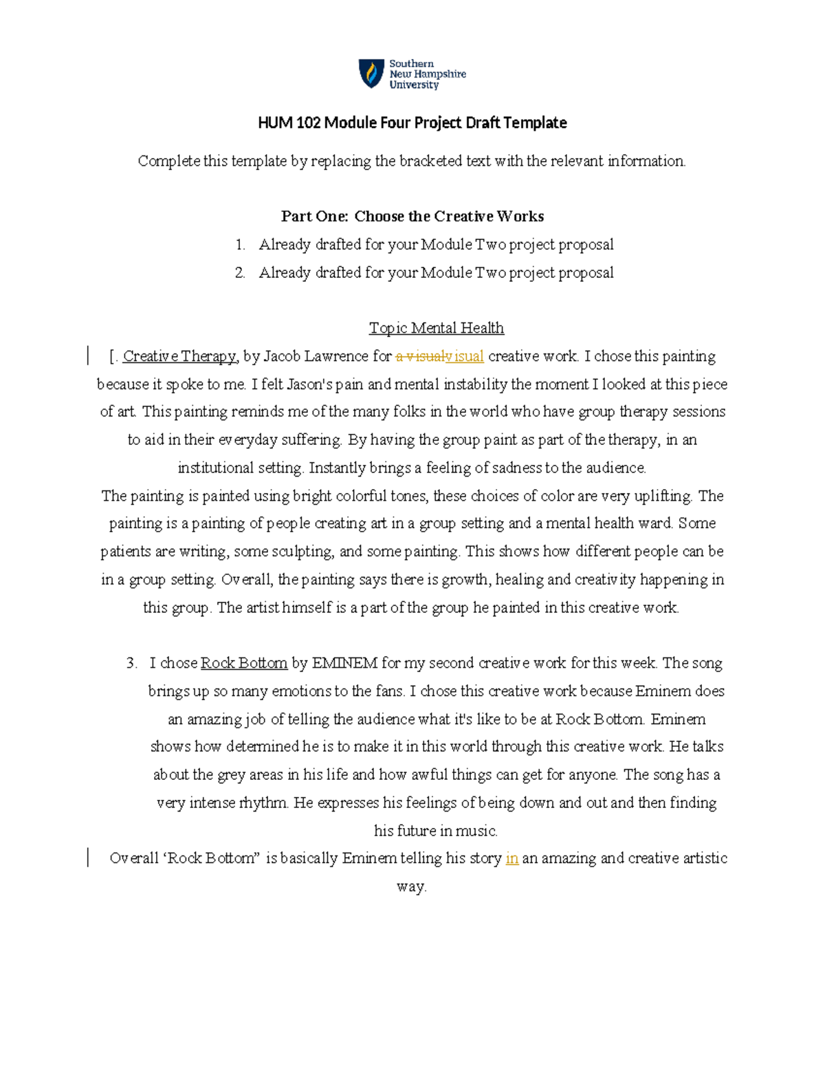 HUM 102 Module Four Project Draft Template on Mental Health ...