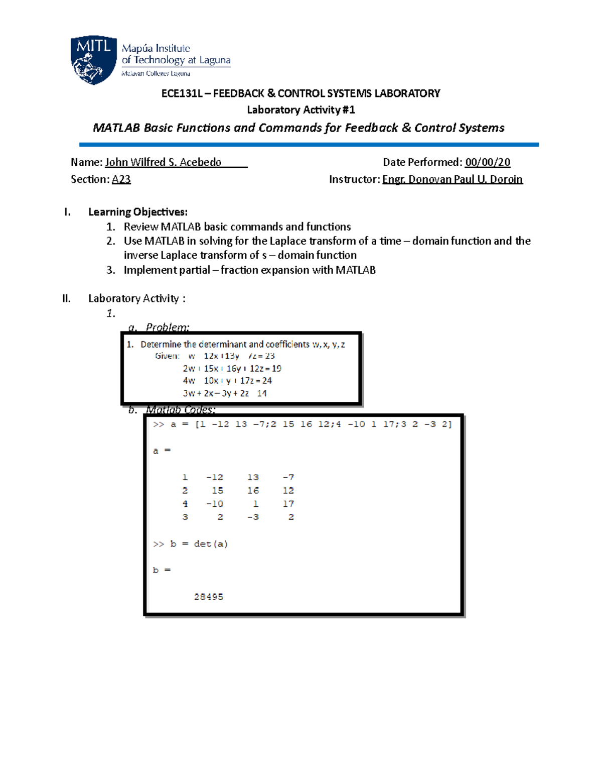 ECE131L - MATLAB Basic Functions for Feedback & Control Systems Lab ...