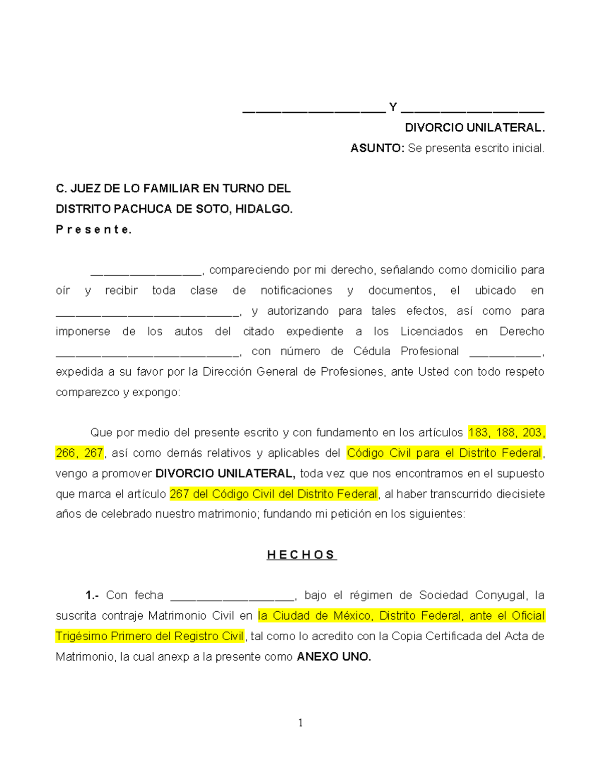Demanda de Divorcio Unilateral - Proceso Legal y Requisitos - Studocu