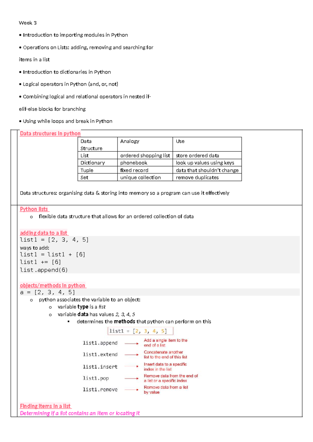 Week 3 Python Programming: Importing Modules & Data Structures - Studocu