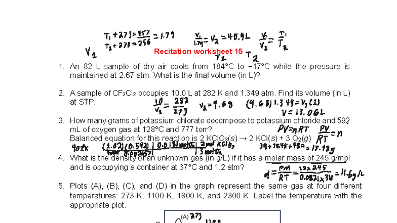 Worksheet 15 - Recitation on Gas Laws and Properties - Studocu