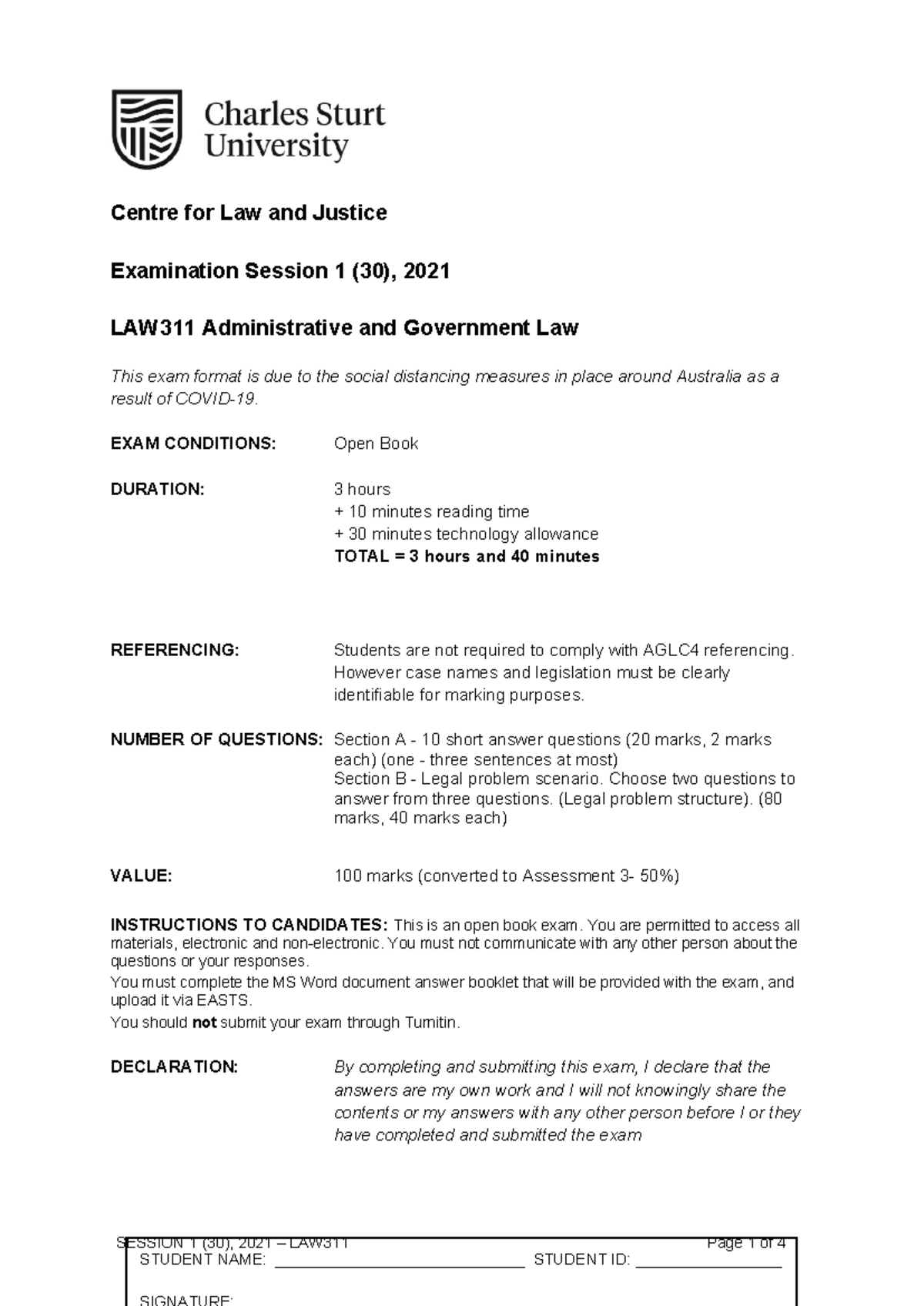 LAW311 Exam Questions: Administrative & Government Law - Session 1 (30 ...
