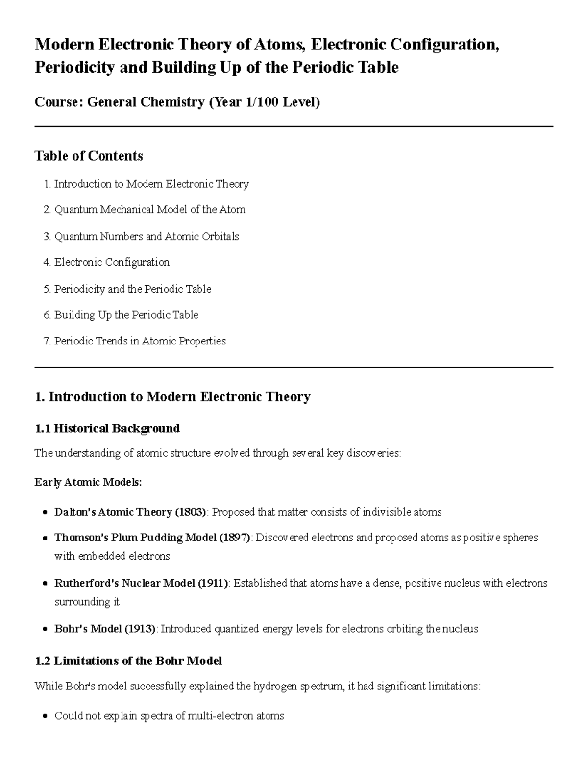 Modern Electronic Theory, Electronic Configuration & Periodicity - Year ...