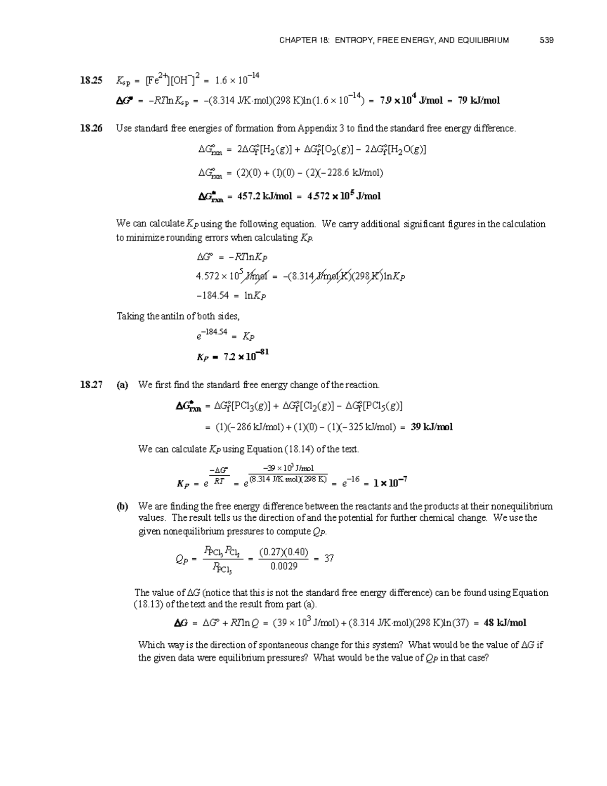 CHAPTER 18: Entropy, Free Energy, and Equilibrium Solutions (Chem 10th ...