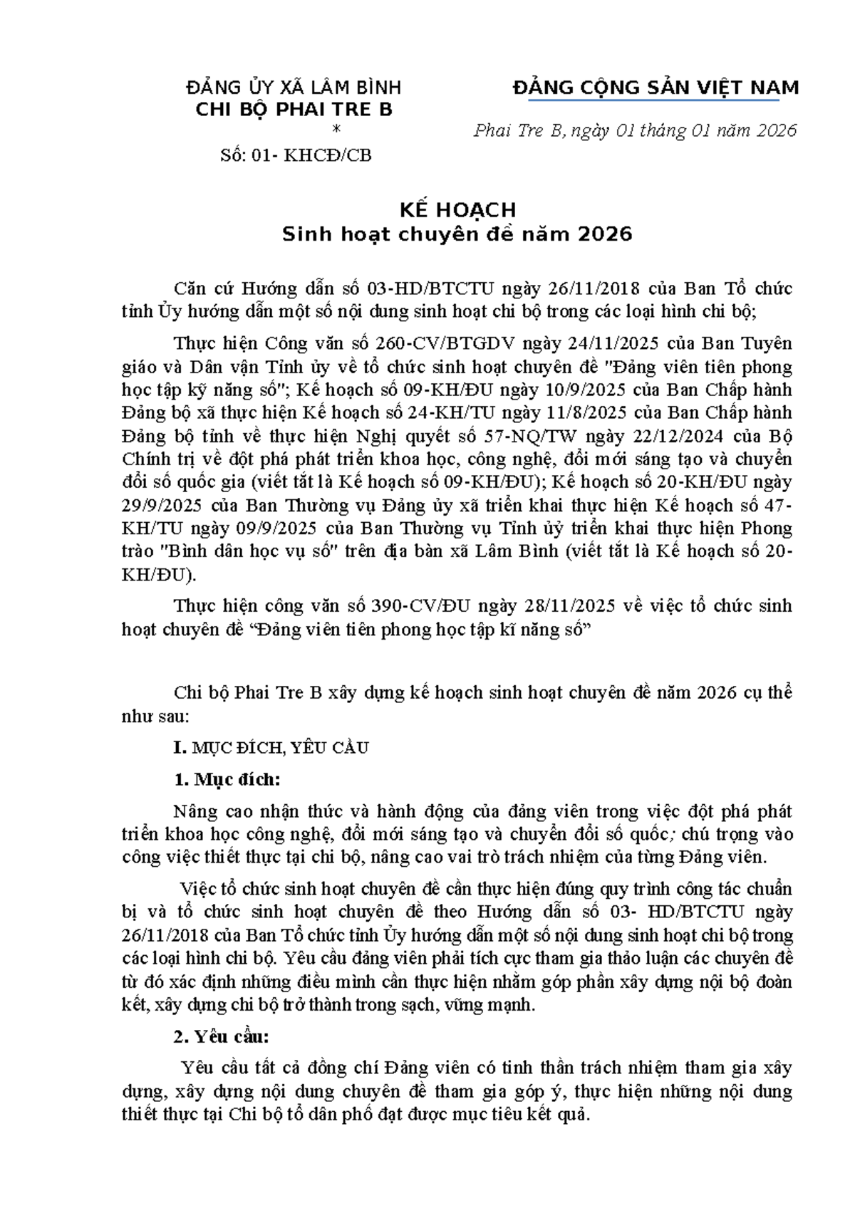 Kế Hoạch Sinh Hoạt Chuyên Đề 2026 - Chi Bộ Phai Tre B - Studocu