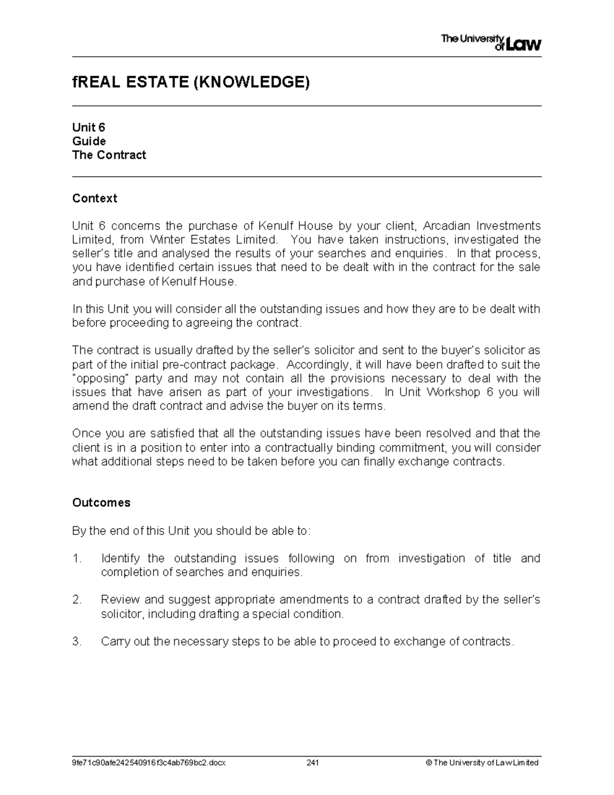 Real Estate (Knowledge) Unit 6: Contract Context & Workshop Notes - Studocu