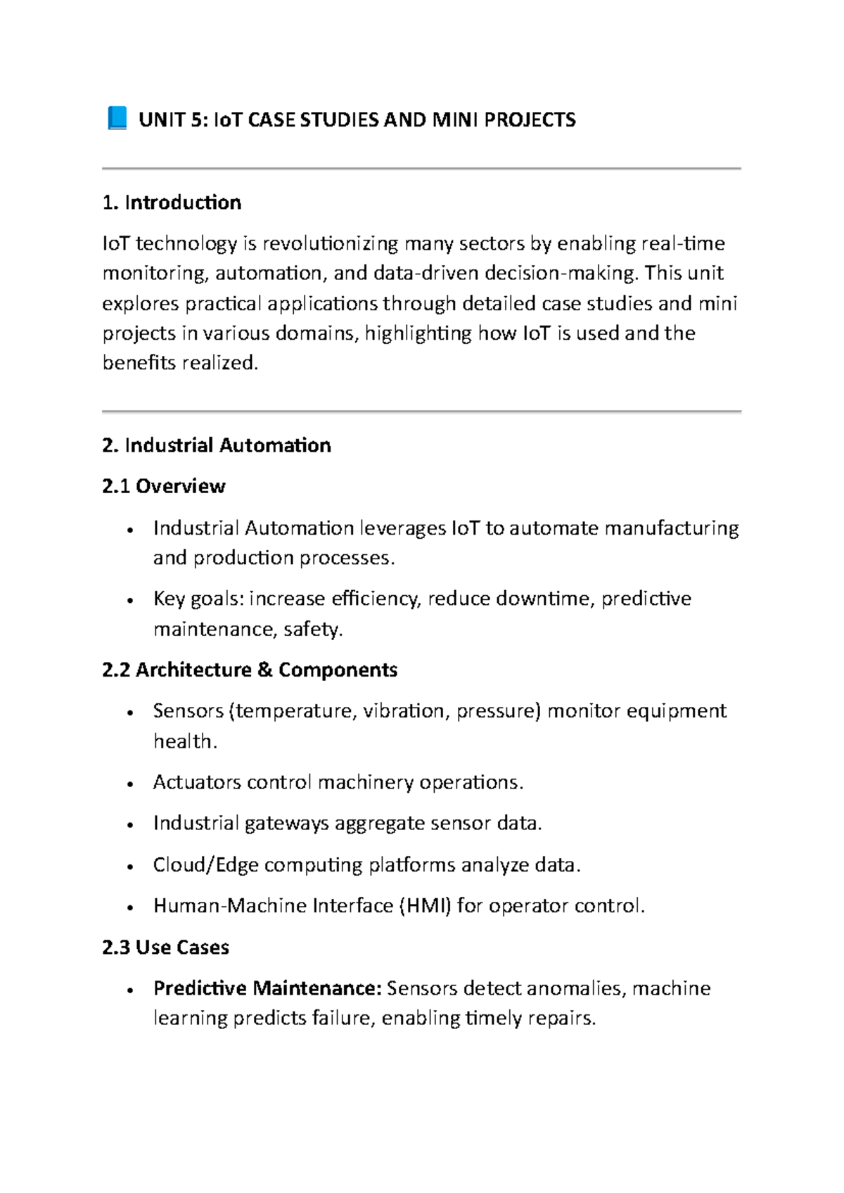 UNIT 5: IoT CASE STUDIES & MINI PROJECTS OVERVIEW AND APPLICATIONS ...