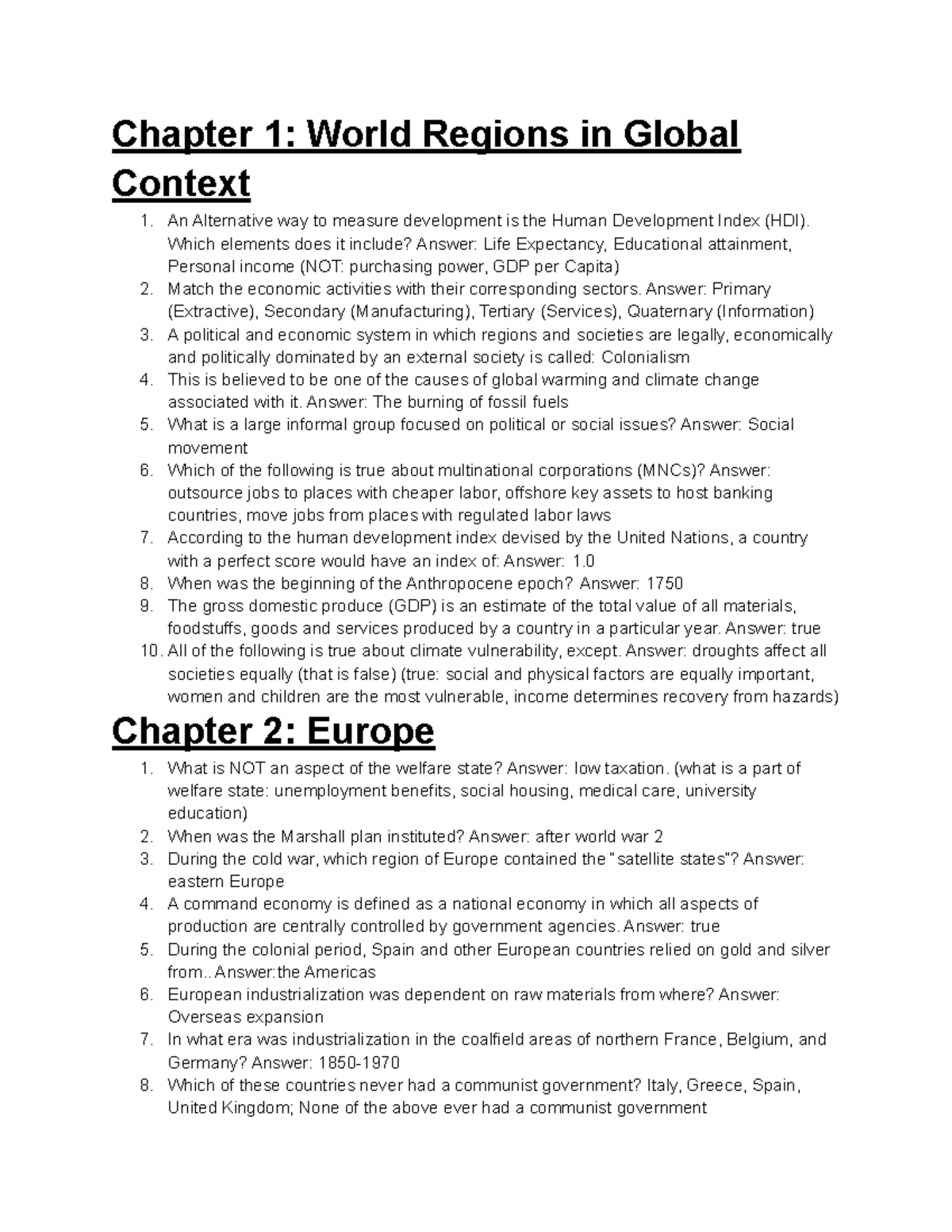 Geography - Brief outlines of each chapter covered in class - Chapter 1 ...