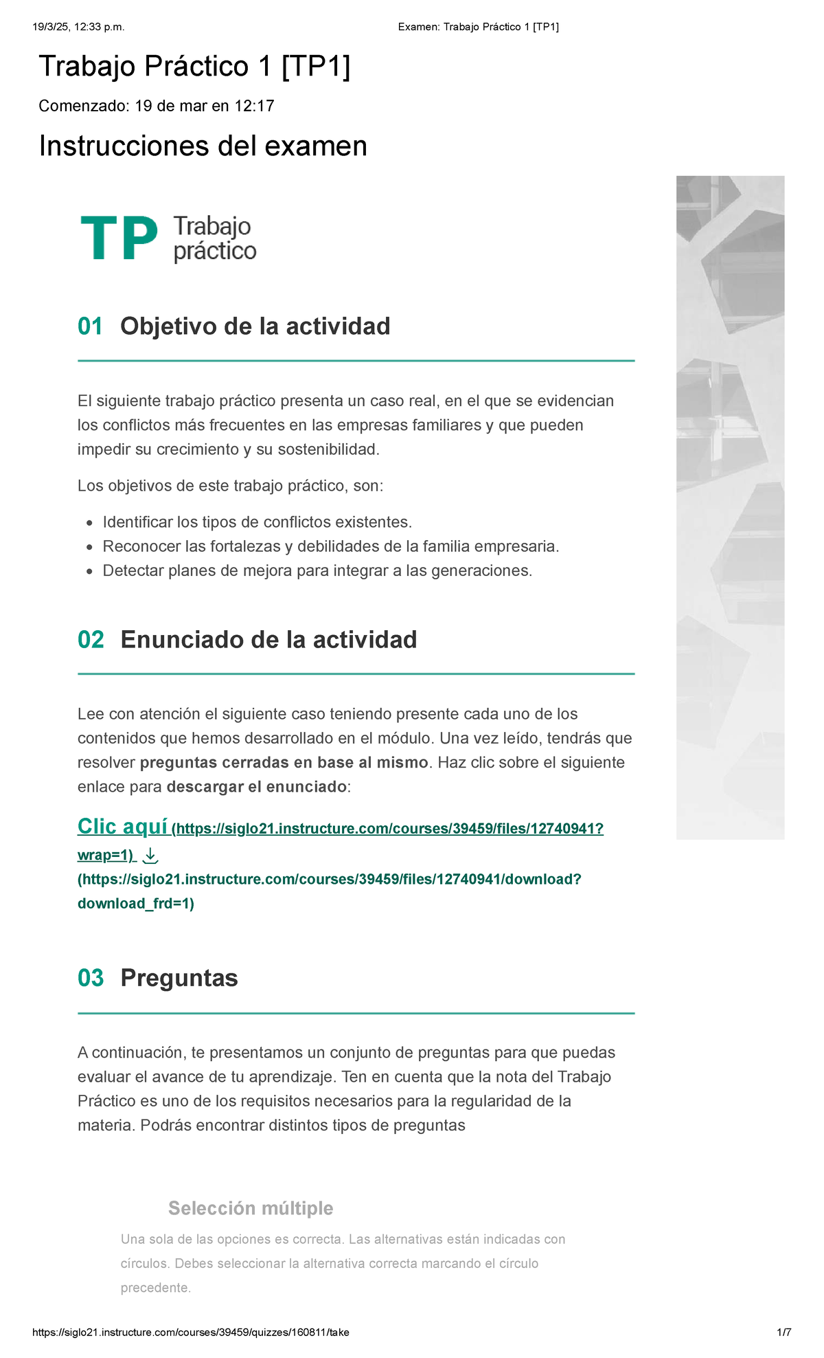 Examen Trabajo Práctico 1 [TP1] 95% - Trabajo Práctico 1 [TP1] Comenzado: 19 de mar en 12: - Studocu