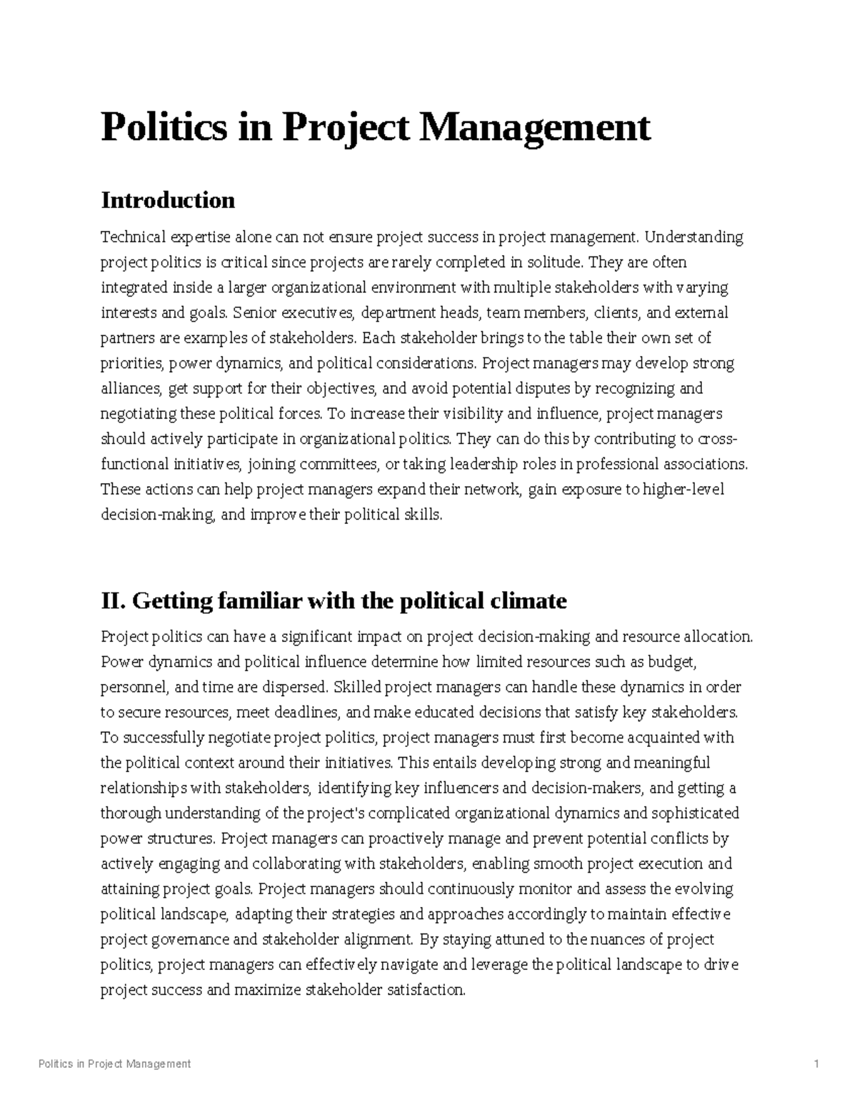 Politics in Project Management - Politics in Project Management ...