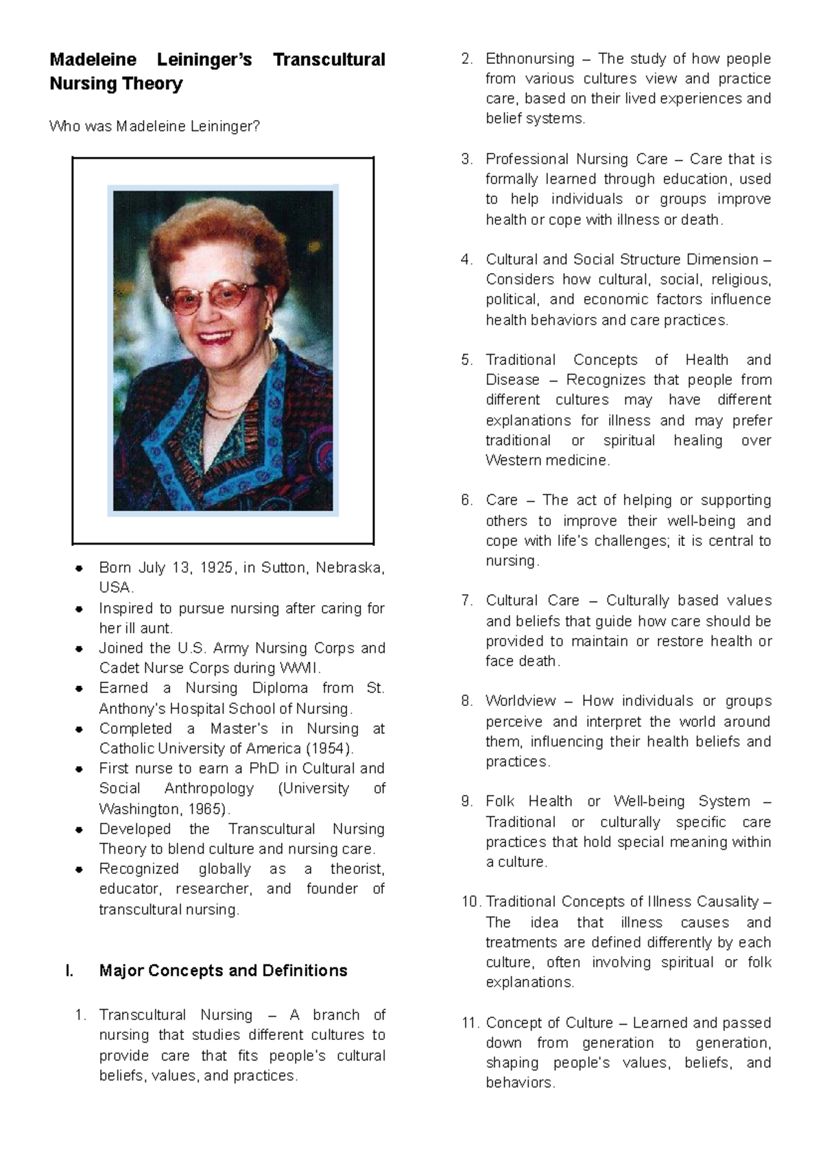 Madeleine Leininger Nursing Theory: Transcultural Care Insights - Studocu