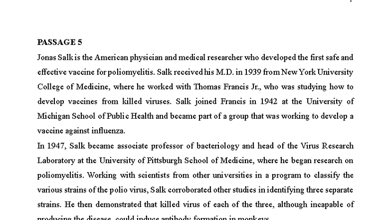 Lesson 11 - Supplementary Notes on Jonas Salk and Use/Disuse Principle ...