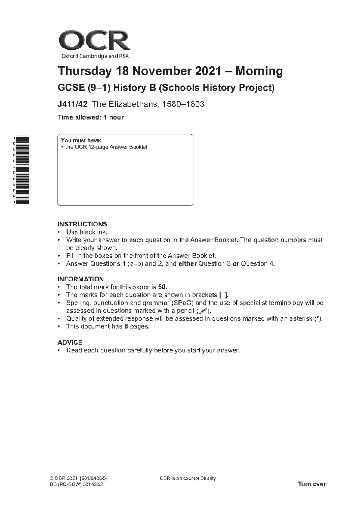 GCSE (9–1) History B J411/61 Exam Paper: History Around Us - Studocu