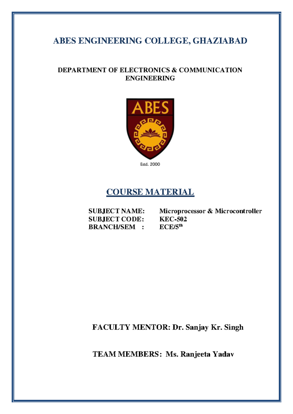 Microprocessor and Microcontroller Course Material (B.Tech 3rd Year) - Studocu