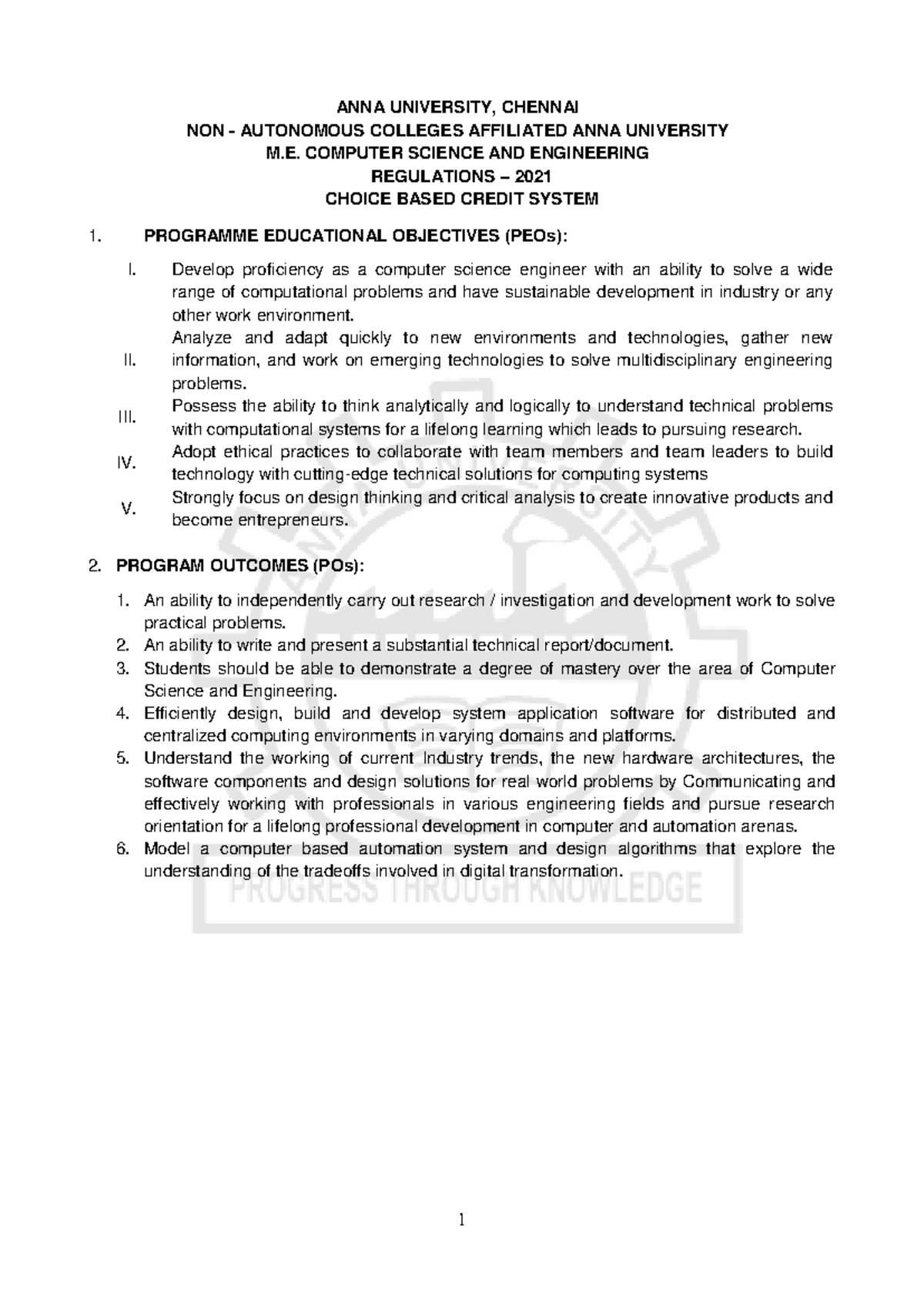 M.E. Computer Science & Engineering Regulations 2021 - Curriculum ...