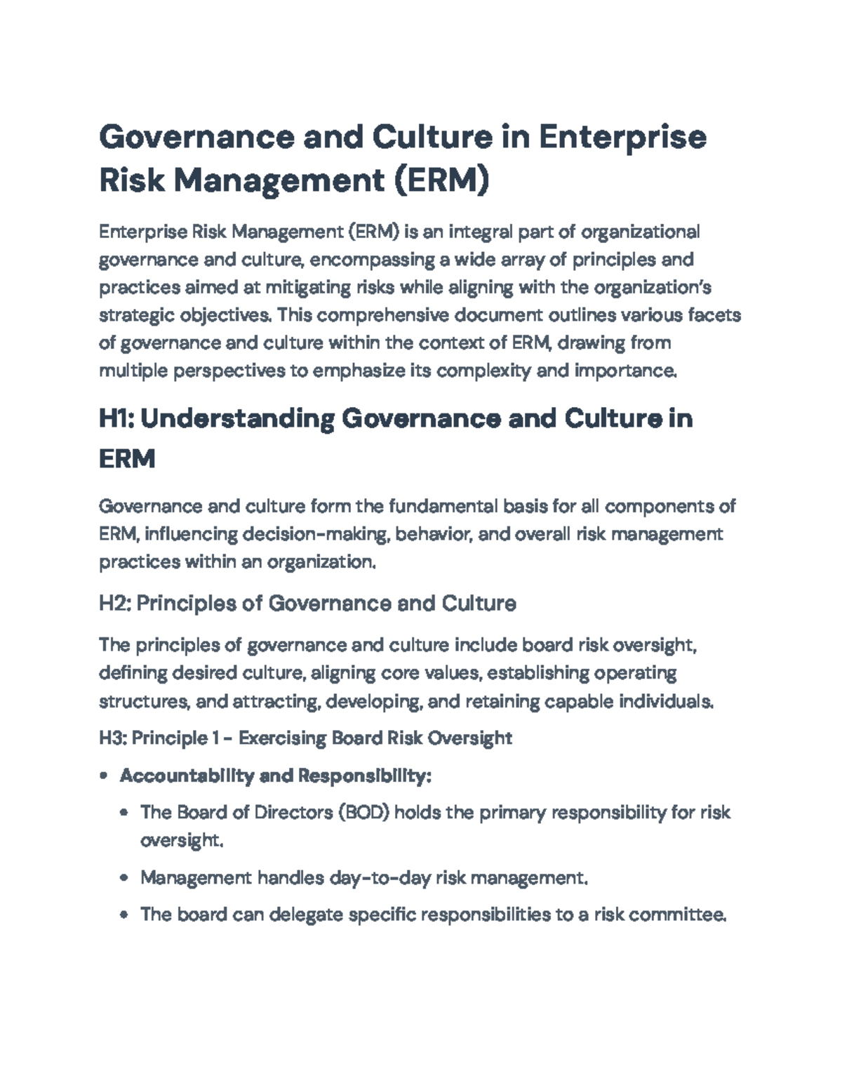 Governance & Culture in ERM: Principles & Practices Overview - Studocu