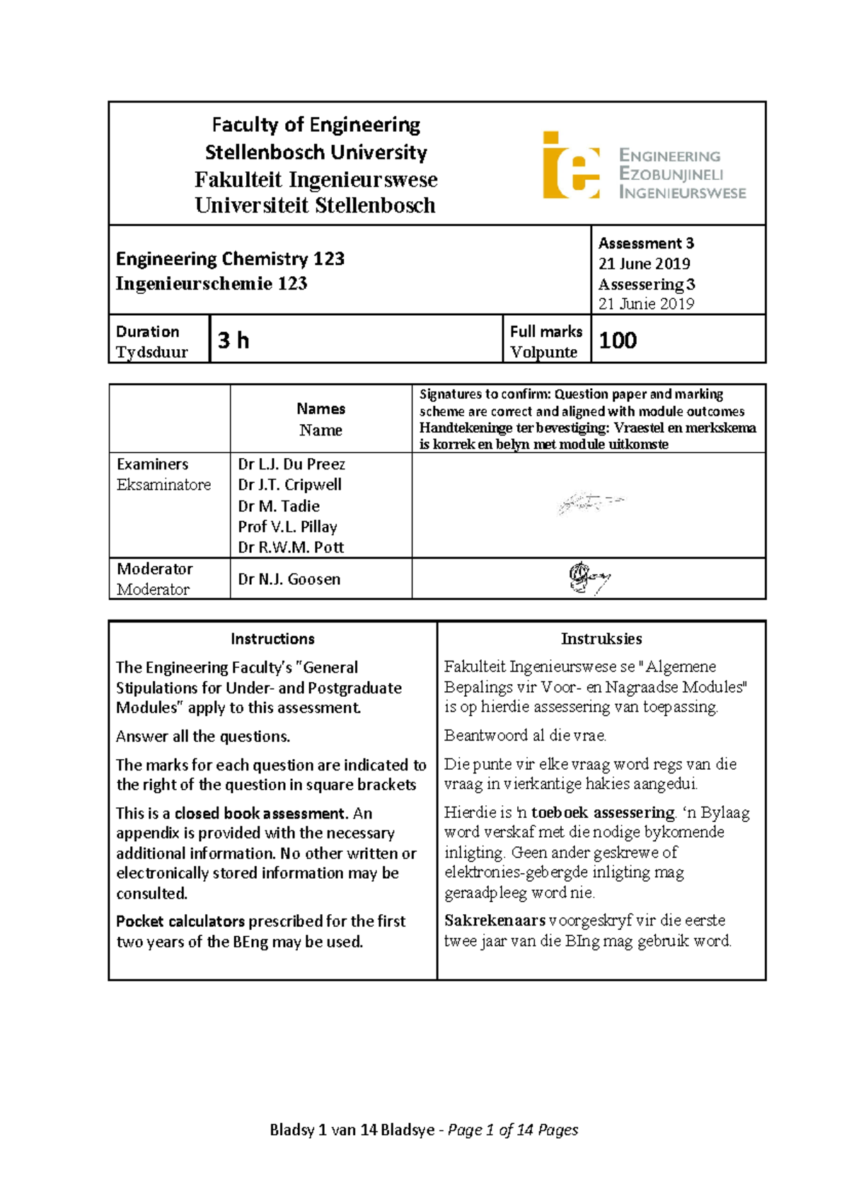 Engineering Chemistry 123 Assessment 3 - June 21, 2019 - Studocu