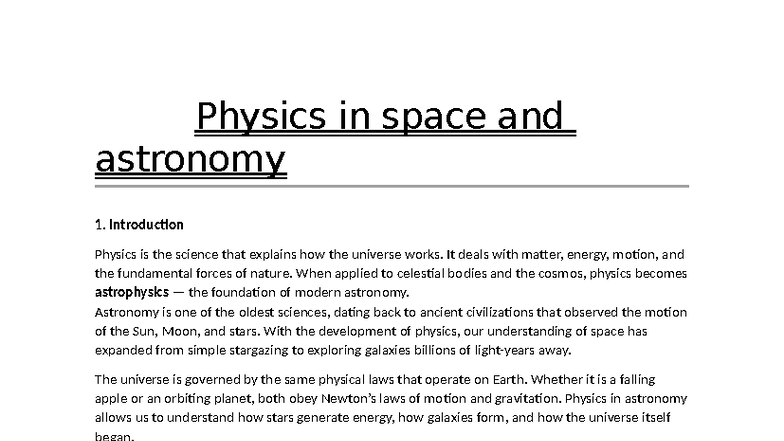 Physics in Space and Astronomy: An Introductory Overview - Studocu