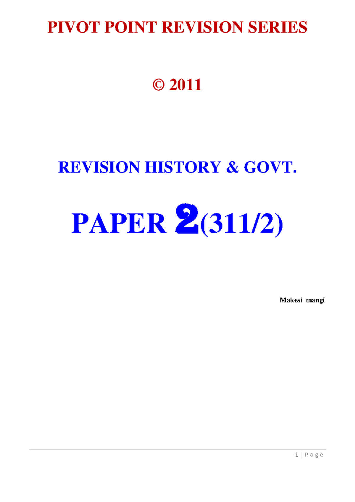 History Paper 2 Revision Booklet (2011) - Pivot Point Series - Studocu