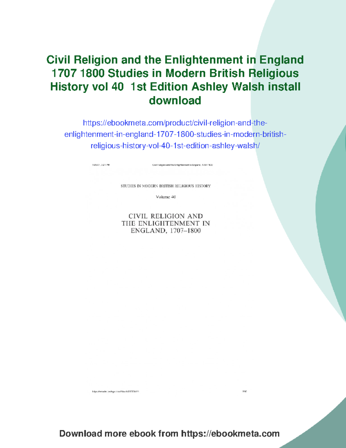 Civil Religion and the Enlightenment in England, 1707-1800: A Study in ...