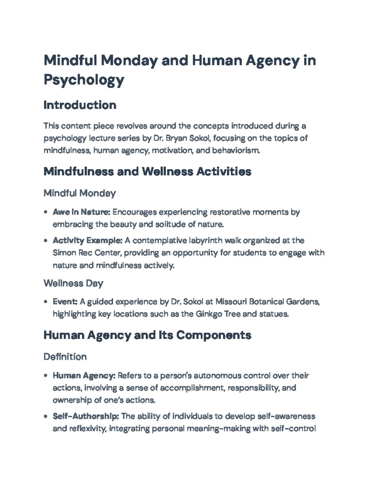 Mindfulness, Human Agency, and Behaviorism: Insights from PSY 101 ...