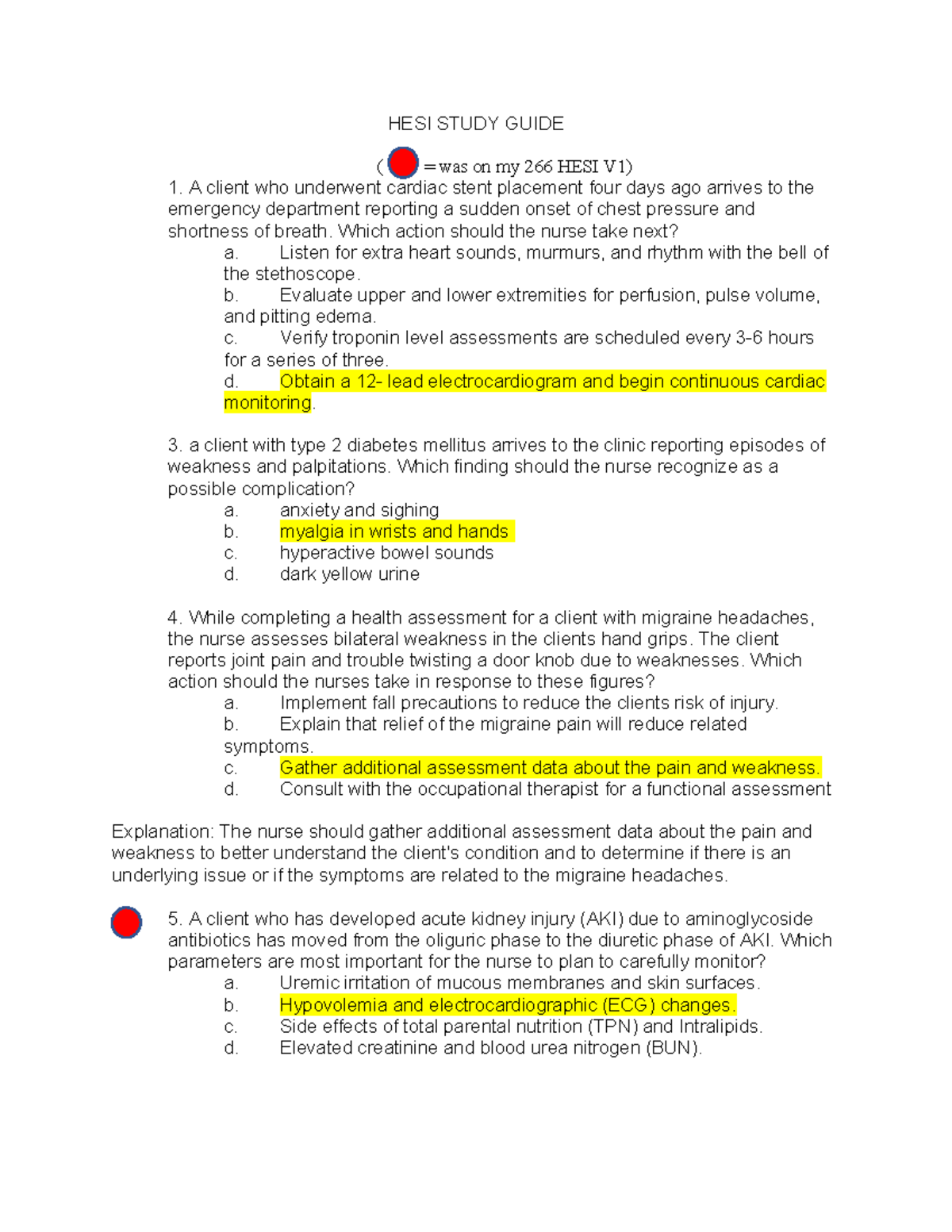 266 HESI V1 Study Guide: Key Nursing Concepts & Examination Preparation ...