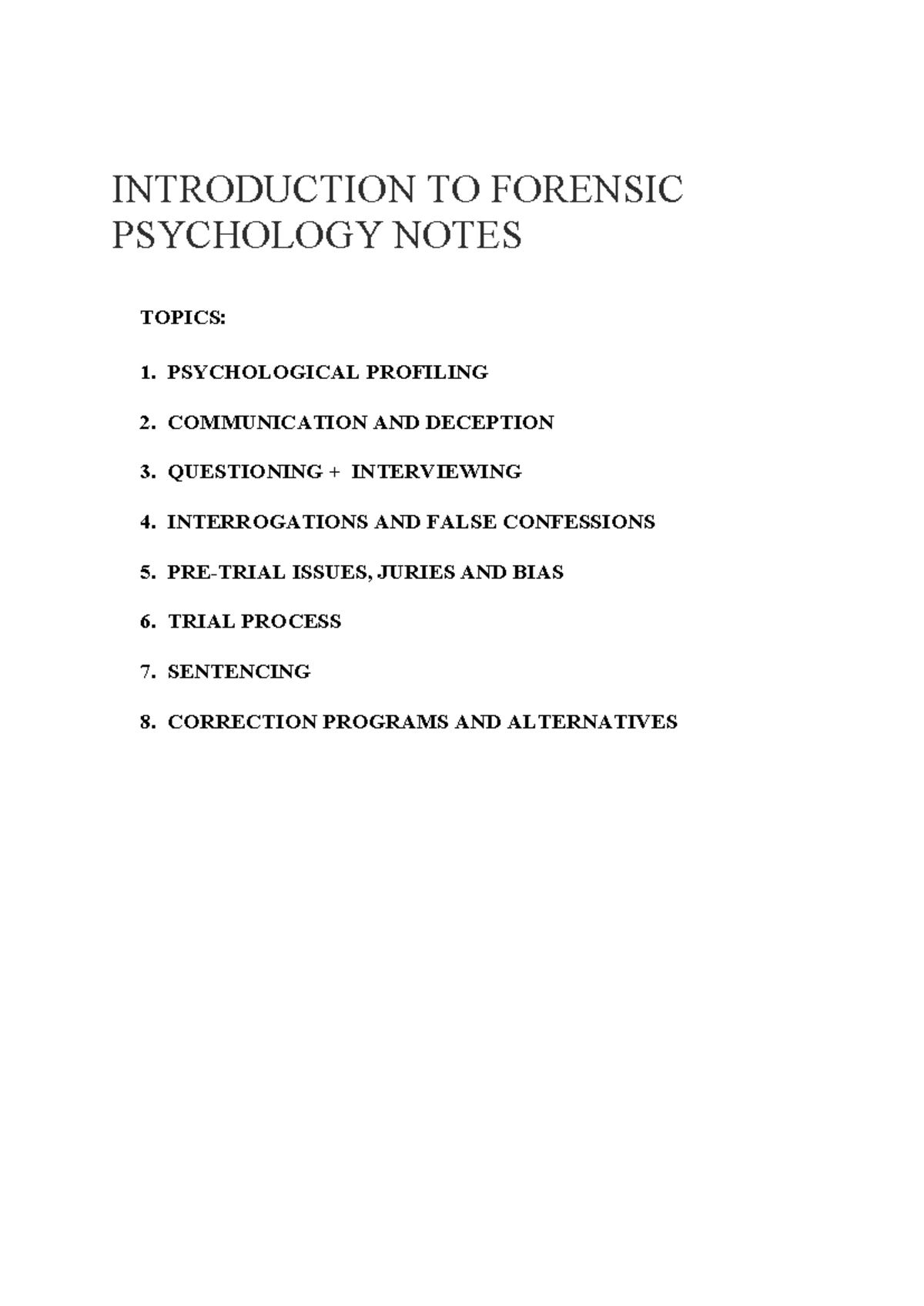 Forensic Psychology Notes: Key Topics & Concepts (PSY 101) - Studocu