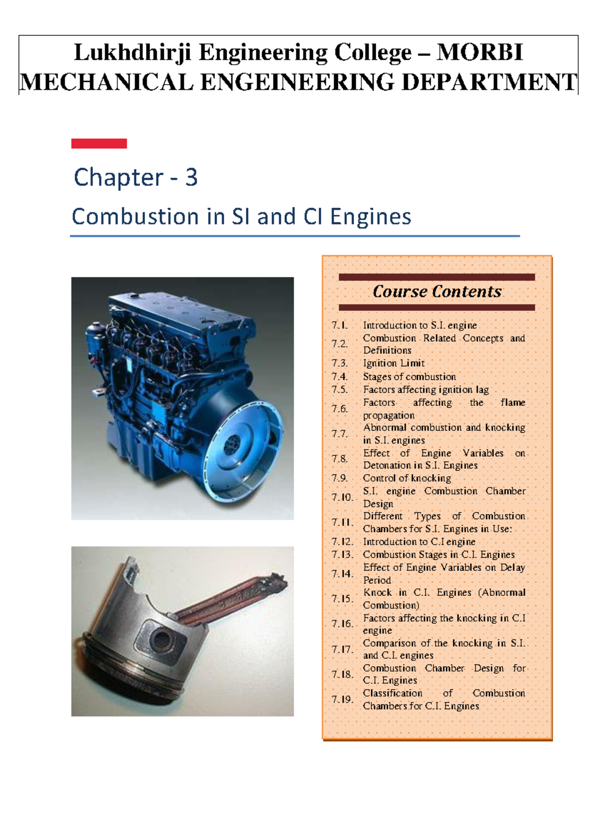 3171923 Combustion Principles in SI & CI Engines - Lecture Notes 1726 ...