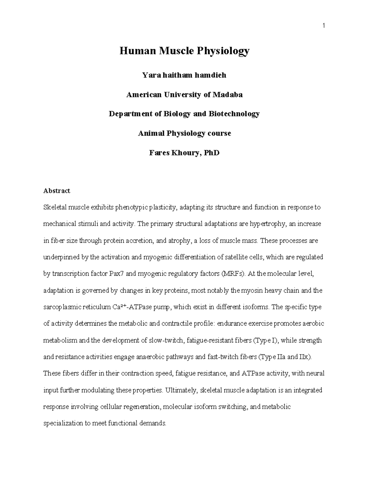 Human Muscle Physiology: Insights into Adaptation and Function (BIO 101 ...