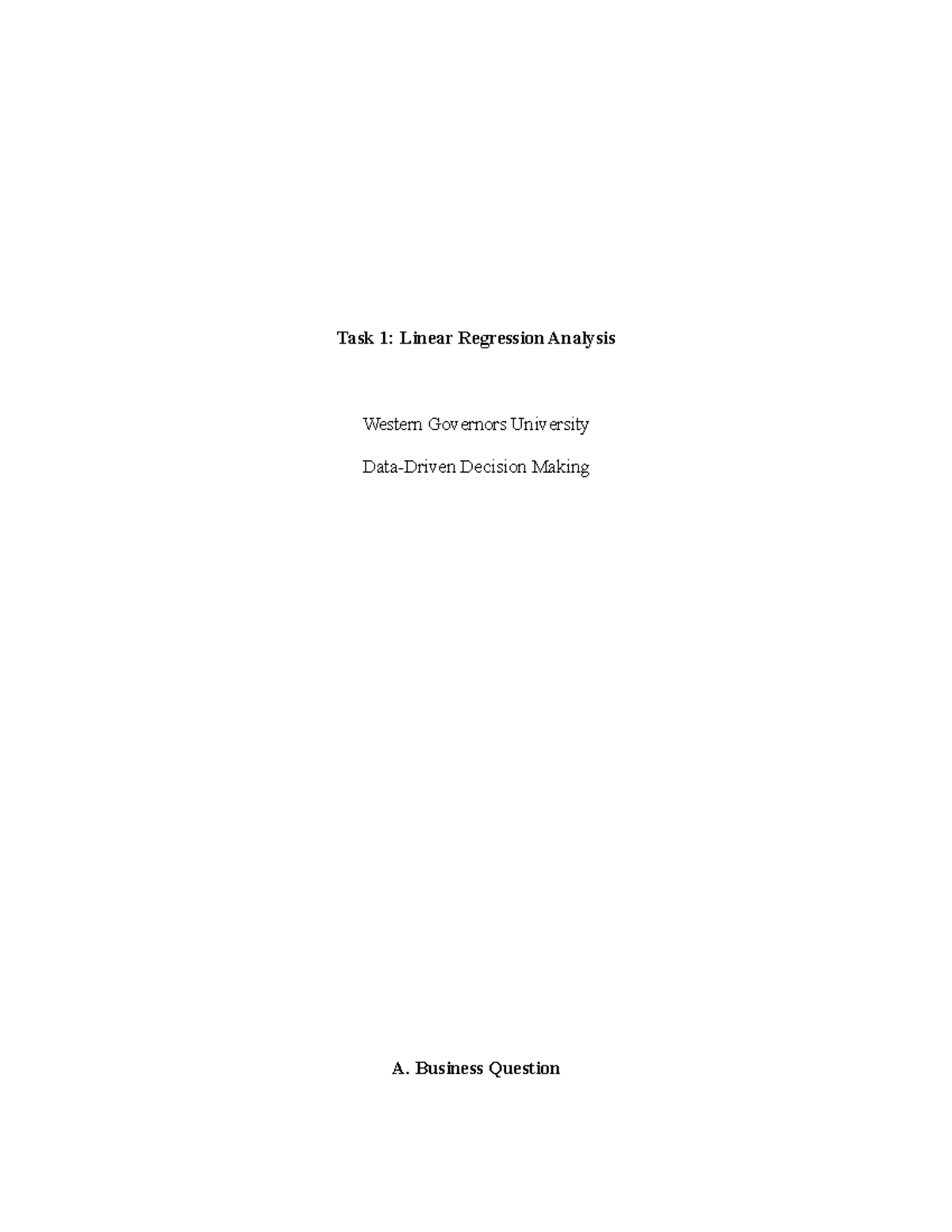Linear Regression Analysis Task 1 Linear Regression Analysis Western