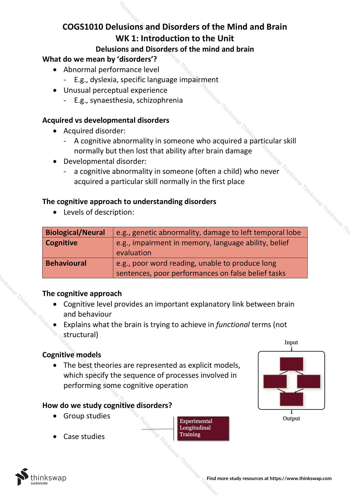 COGS1010 WK 1: Understanding Cognitive Disorders and Dyslexia - Studocu