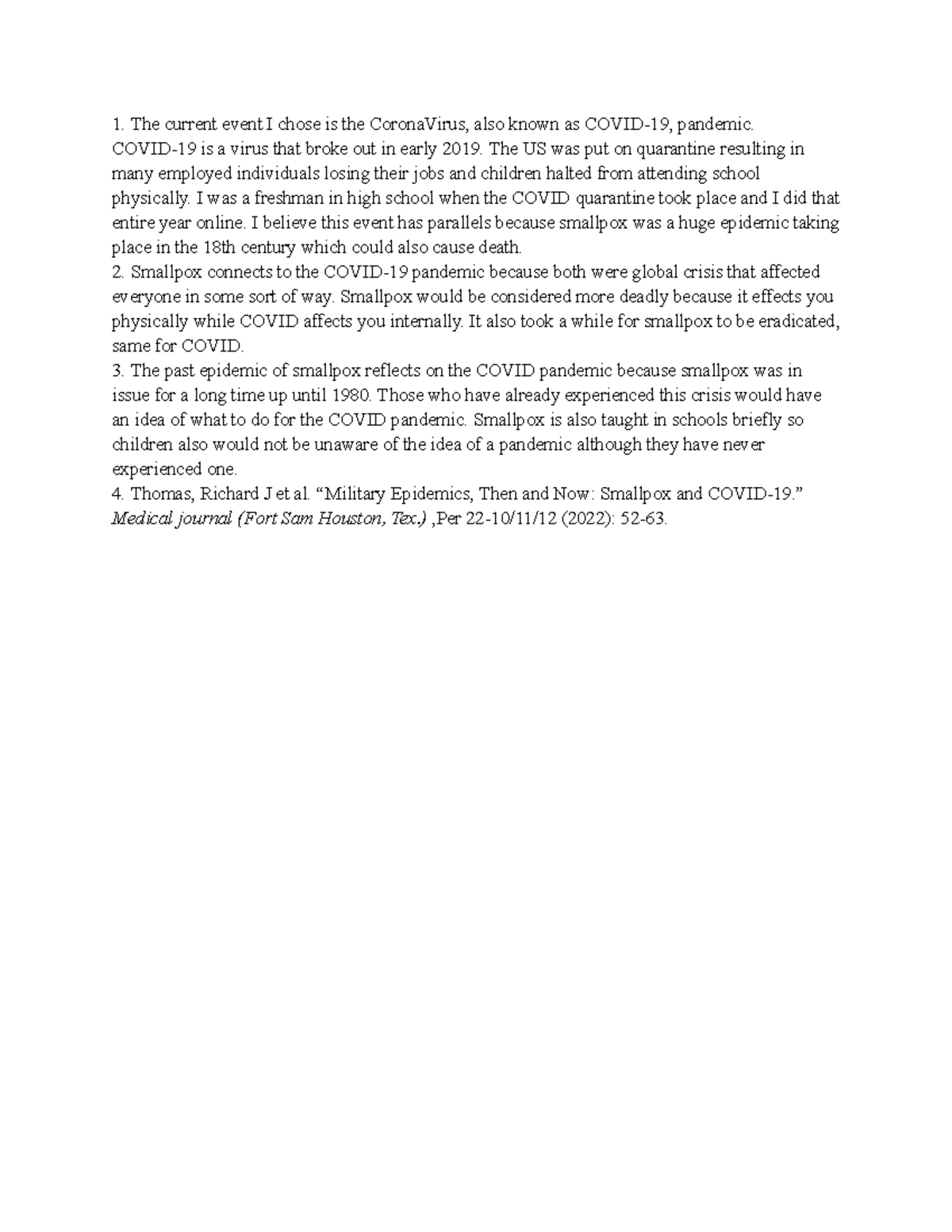 Research Project Assignment 4 - The current event I chose is the ...